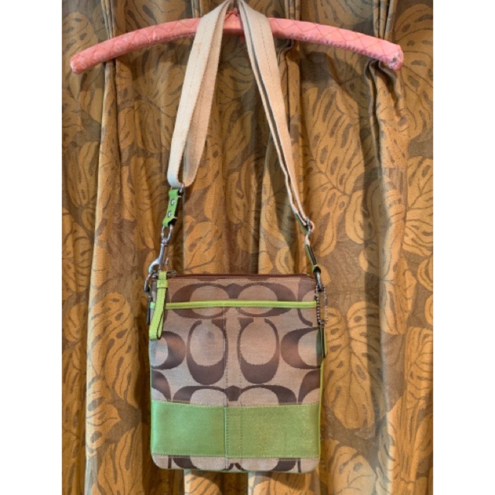 Coach Signature Stripe Crossbody Bag With Lime Green … - Gem